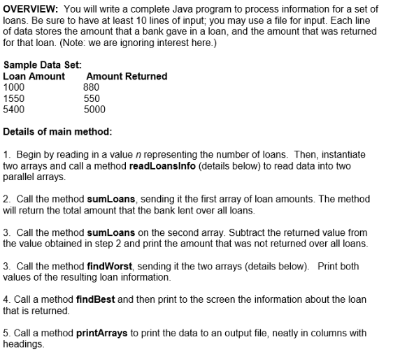 Solved OVERVIEW: You will write a complete Java program to | Chegg.com