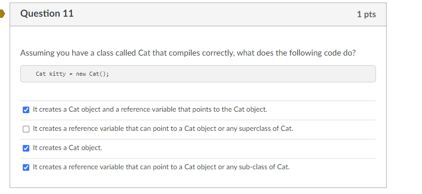 Solved Question 11 Assuming you have a class called Cat that | Chegg.com
