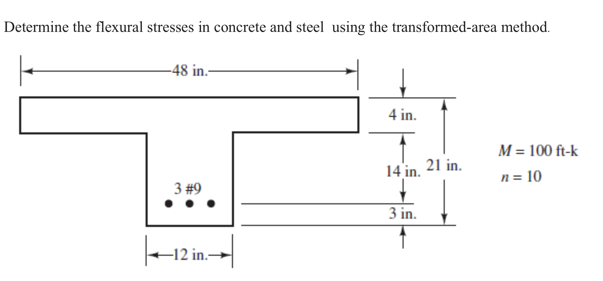 Solved Determine the flexural stresses in concrete and steel | Chegg.com