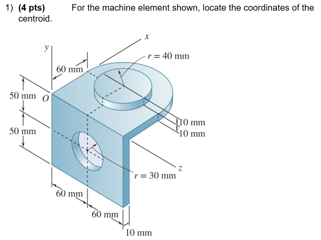 Solved 1) (4 pts) For the machine element shown, locate the | Chegg.com