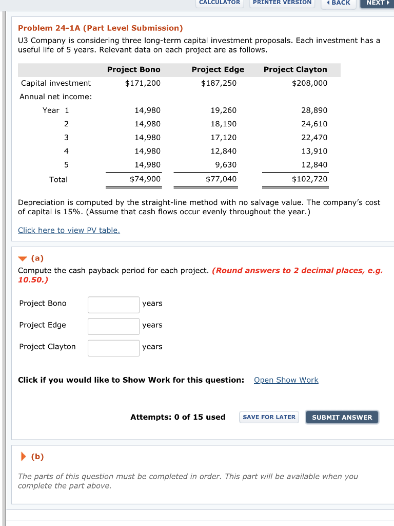 Solved CALCULATOR PRINTER VERSION BACK NEXT Problem 24-1A | Chegg.com