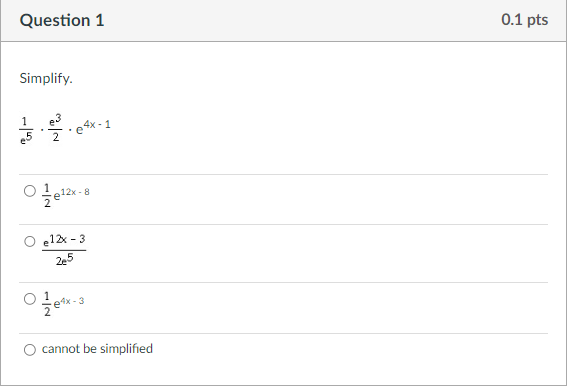 Solved Simplify. e51⋅2e3⋅e4x−1 21e12x−8 2e5e12x−3 21e4x−3 | Chegg.com
