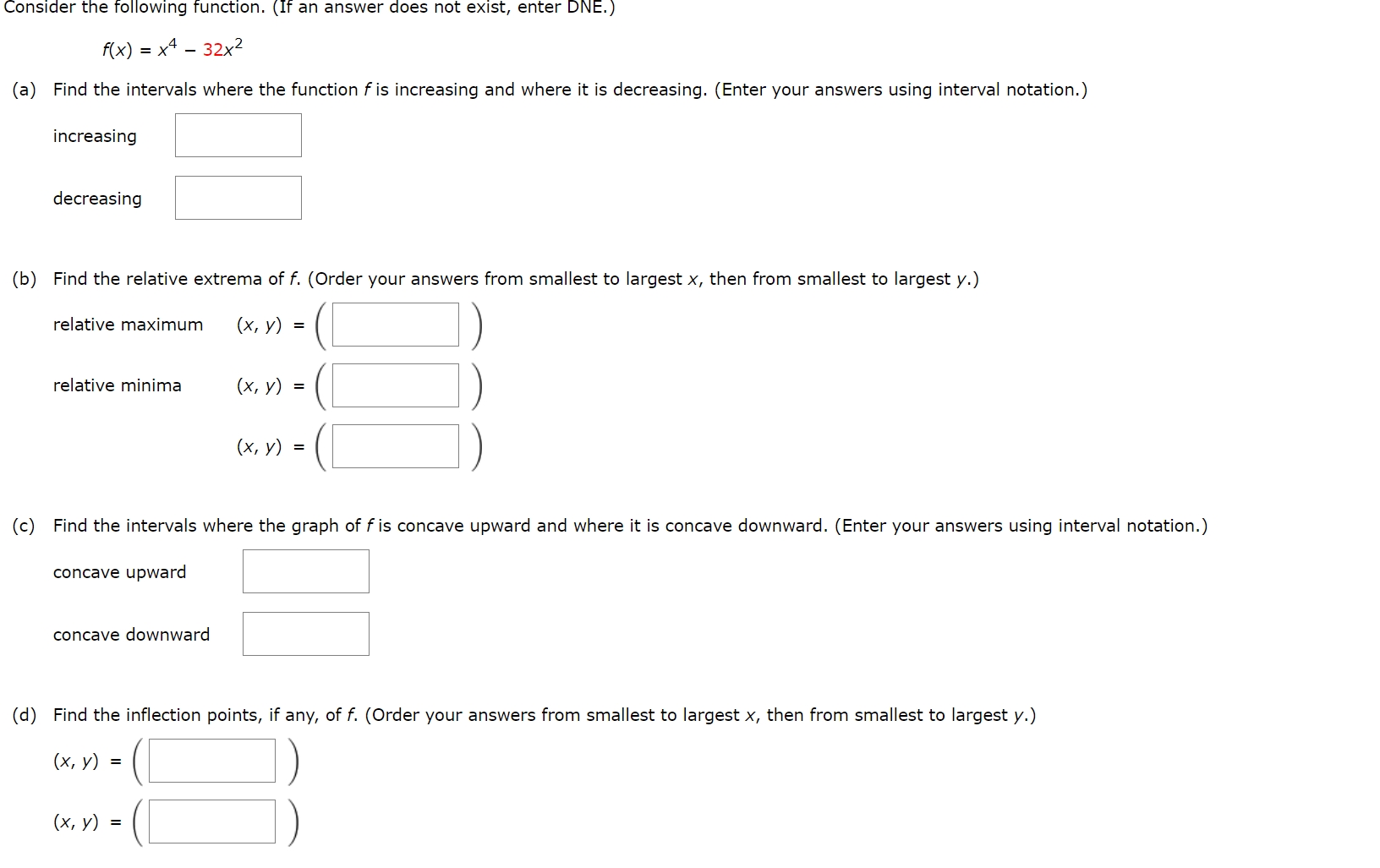 Solved Consider the following function. (If an answer does | Chegg.com