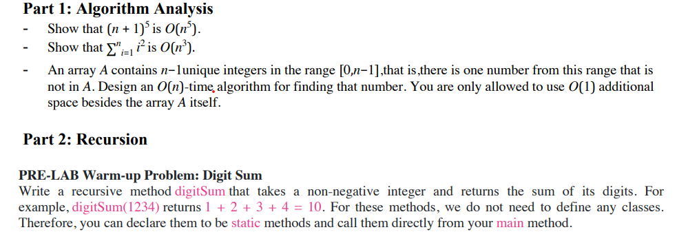 Solved Part 1: Algorithm Analysis - Show that (n+1)5 is | Chegg.com