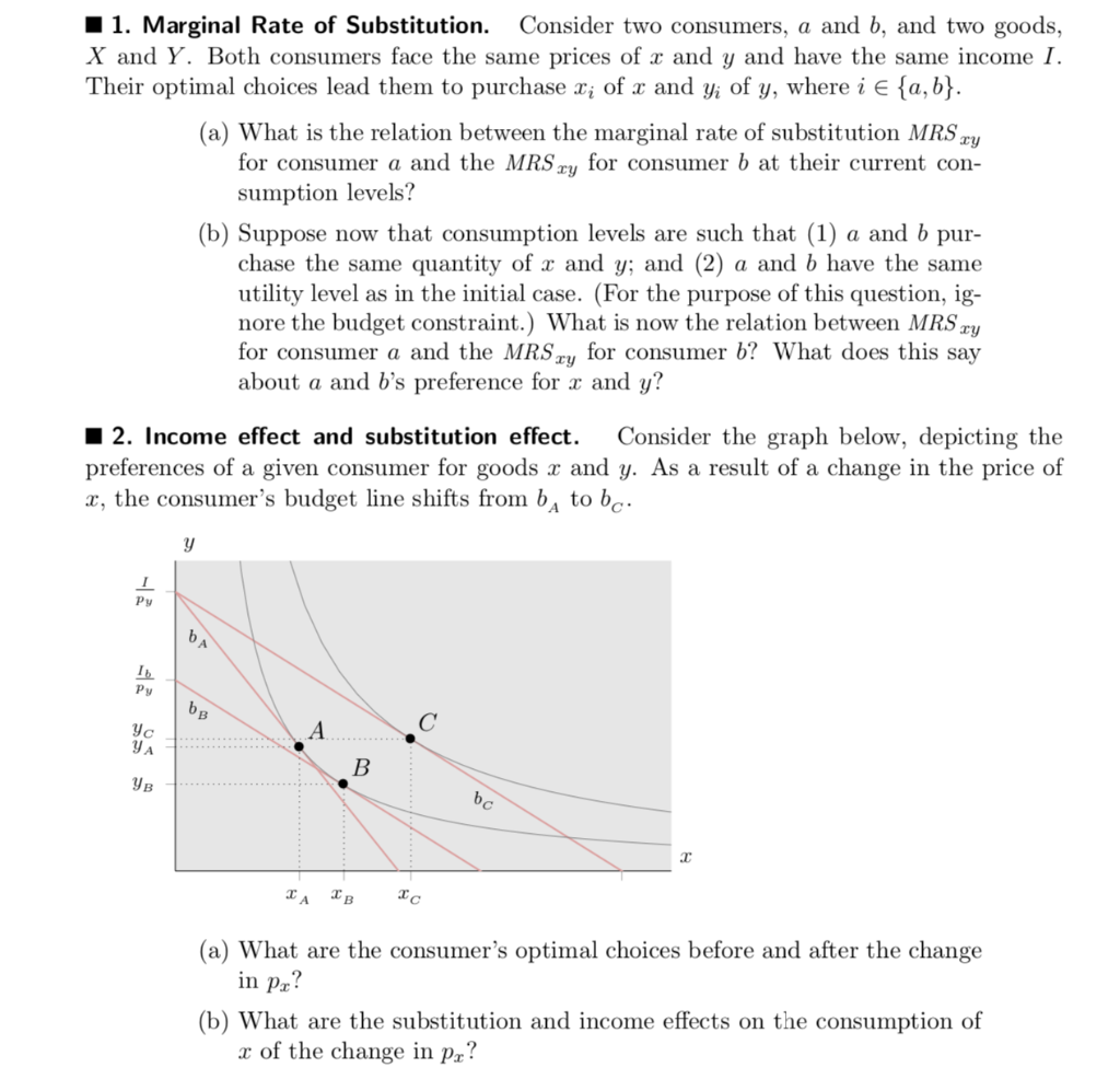 11. Marginal Rate of Substitution. Consider two | Chegg.com