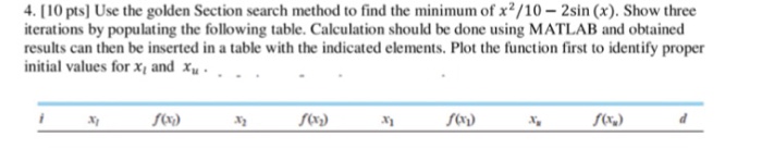 Solved 4. [10 pts] Use the golden Section search method to | Chegg.com