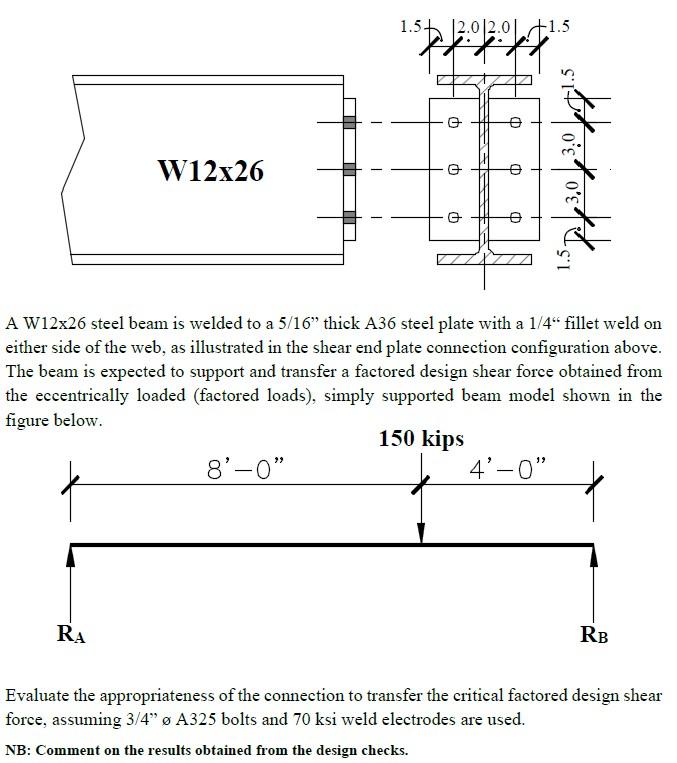 Solved 1.5+ 12.0/2.01 +1.5 - G Ф W12x26 G e 3,0 G e 1.5 A | Chegg.com