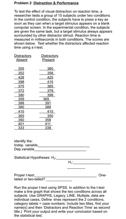 Solved Problem 2: Distraction & Performance To test the | Chegg.com