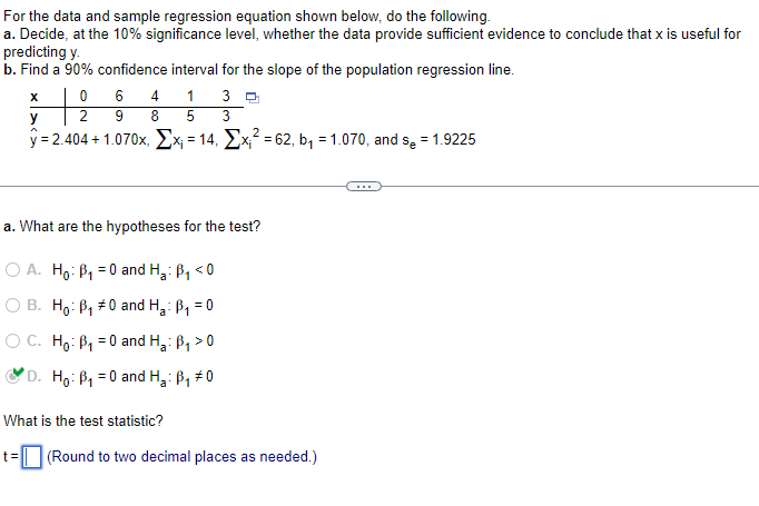 Solved For the data and sample regression equation shown | Chegg.com
