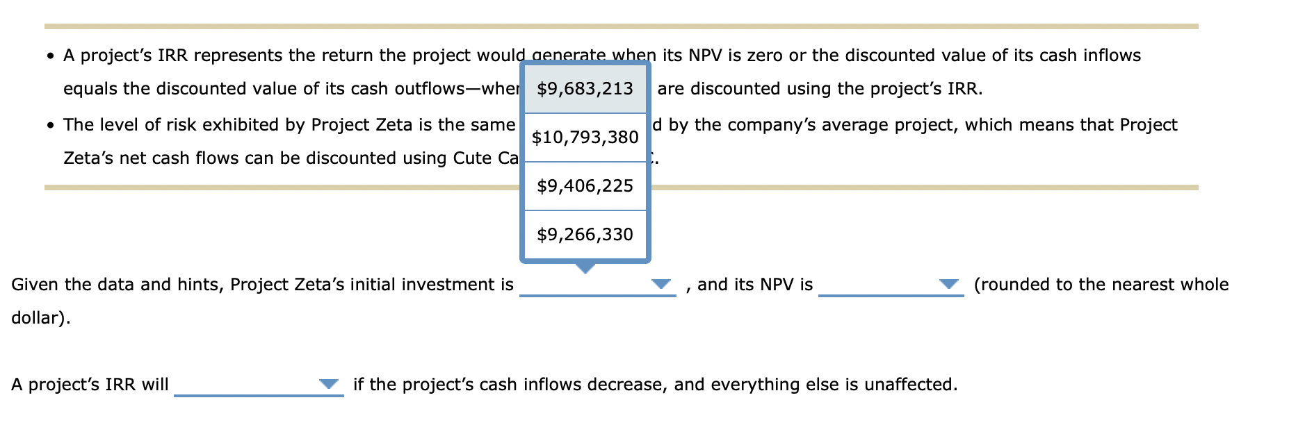 Solved Understanding the IRR and NPV The net present value | Chegg.com