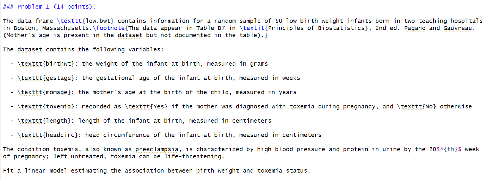 Solved The data frame \texttt\{low.bwt\} contains | Chegg.com