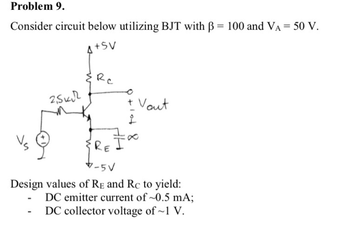 Solved Problem 9. Consider circuit below utilizing BJT with | Chegg.com
