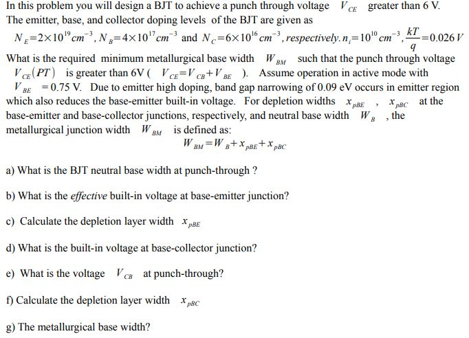 Solved In this problem you will design a BJT to achieve a | Chegg.com