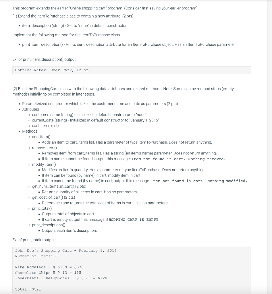 Solved This program extends the earlier "Online shopping | Chegg.com