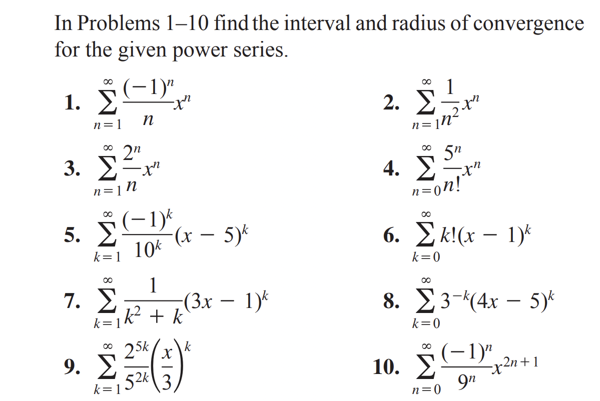 Solved In Problems 1-10 find the interval and radius of | Chegg.com
