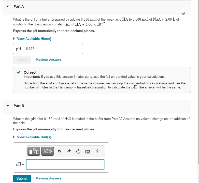 Solved Part B Please!!!Part BWhat is the pH ﻿after 0.150mol | Chegg.com
