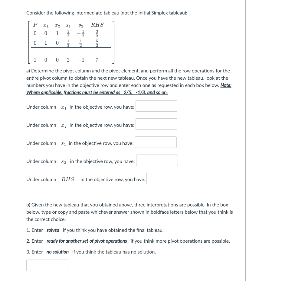 Solved Consider the following intermediate tableau (not the | Chegg.com