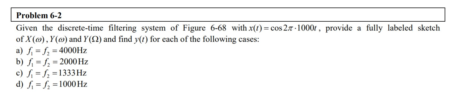 Problem 6-2 Given the discrete-time filtering system | Chegg.com