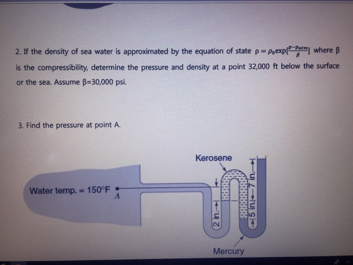 2. If the density of sea water is approximated by | Chegg.com