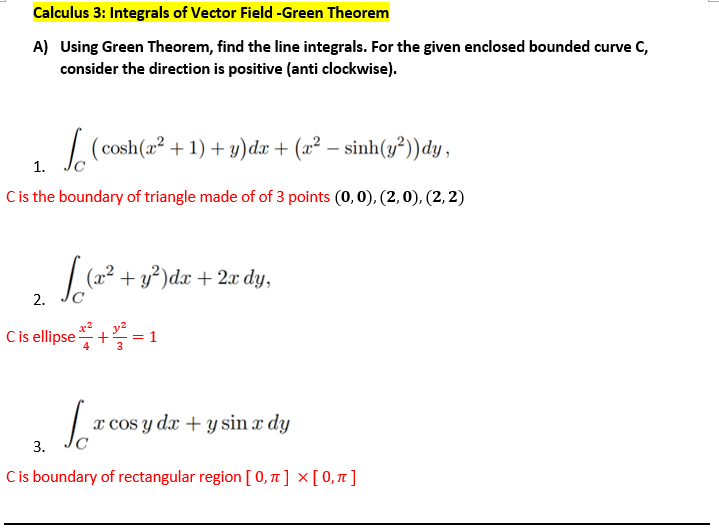 Solved Calculus 3: Integrals of Vector Field - Green Theorem | Chegg.com