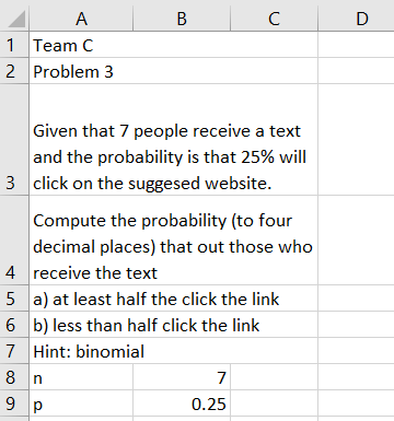 Solved B C D А 1 Team C 2 Problem 3 Given that 7 people | Chegg.com
