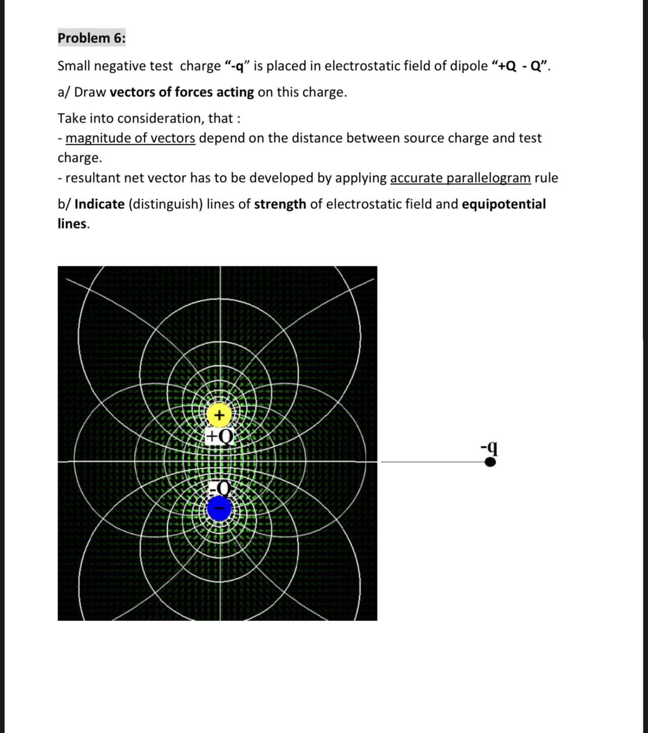 Solved Problem 6: Small negative test charge "-q" is placed | Chegg.com