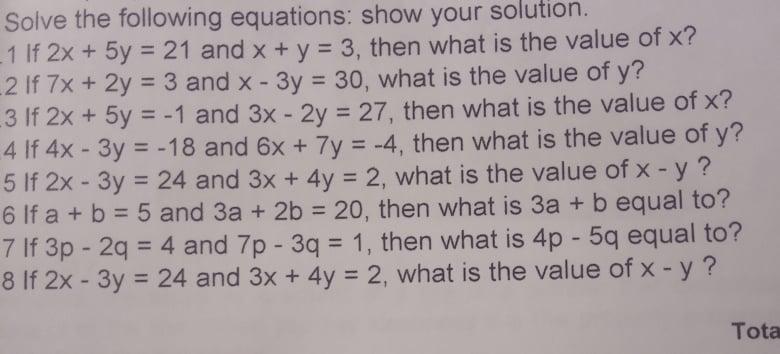 Solved Solve the following equations: show your solution. 1 | Chegg.com