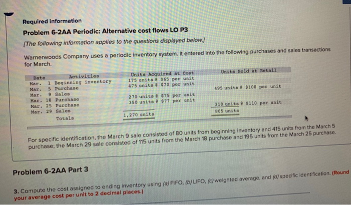 Solved Required information Problem 6-2AA Periodic: | Chegg.com