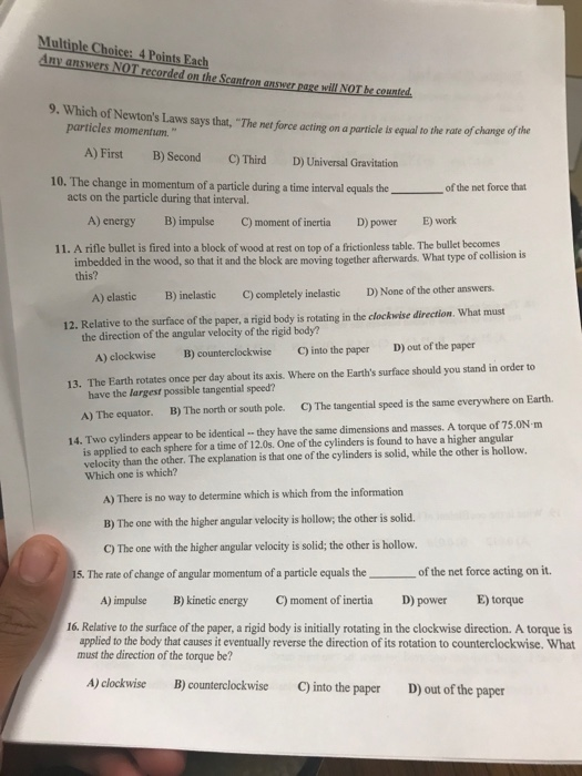 Multiple Choice: 4 Points Fach Any answers NOT | Chegg.com