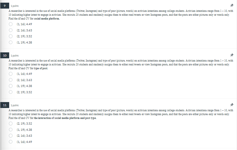 Solved 1 polnt A researcher is interested in the use of | Chegg.com