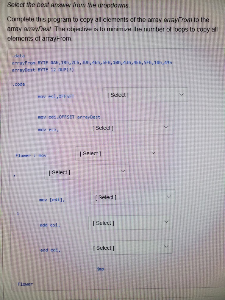 Select the best answer from the dropdowns. Complete | Chegg.com