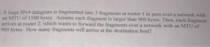 Solved A large IPv4 datagram is fragmented into 3 fragments | Chegg.com