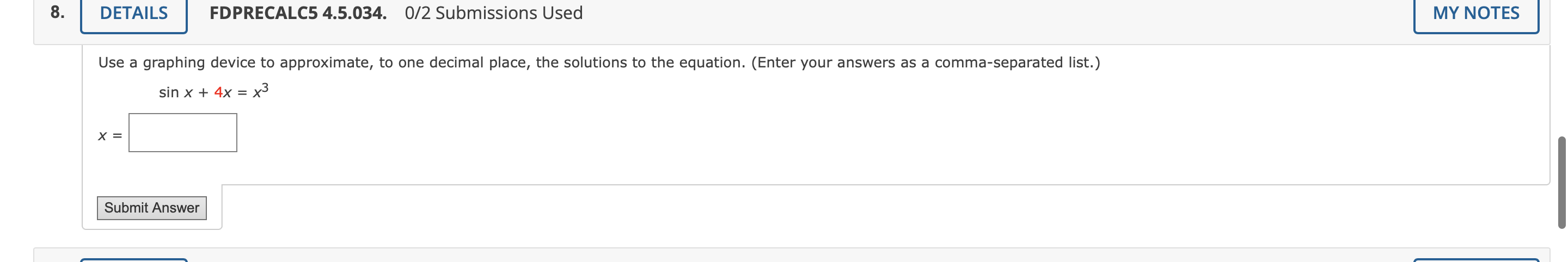 Solved 8 8. DETAILS FDPRECALC5 4.5.034. 0/2 Submissions Used | Chegg.com