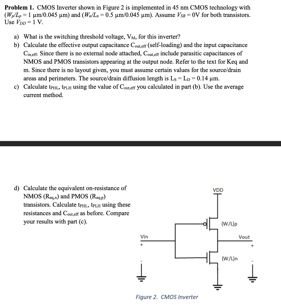 Problem 1. CMOS Inverter shown in Figure 2 is | Chegg.com