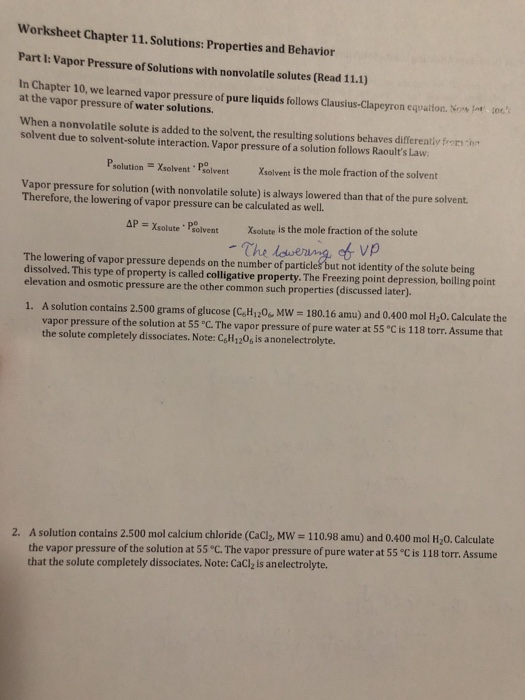 Solved Worksheet Chapter 11. Solutions: Properties and | Chegg.com