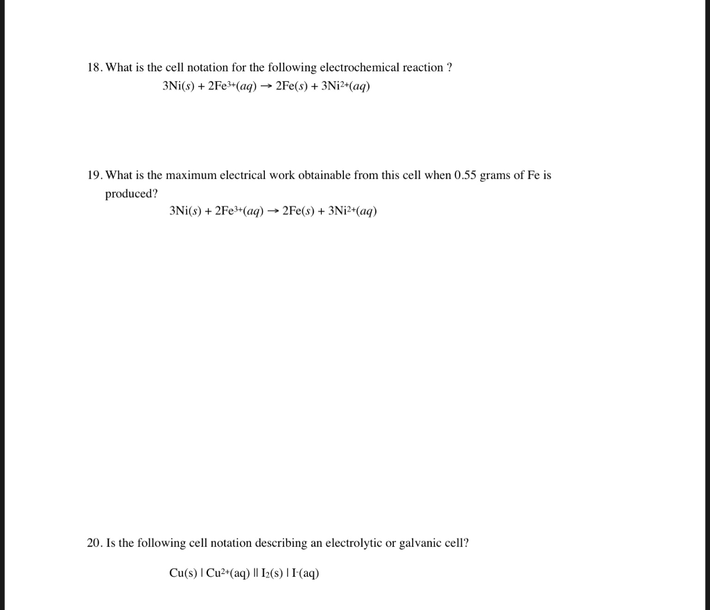 Solved 18. What is the cell notation for the following | Chegg.com