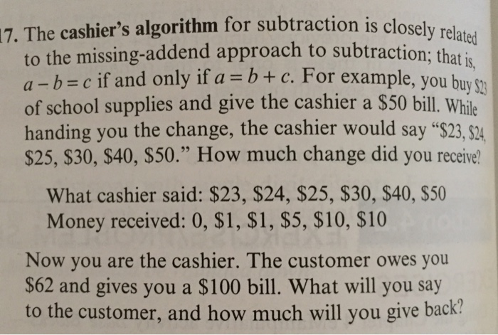 Solved The cashier's algorithm for subtrac to the | Chegg.com