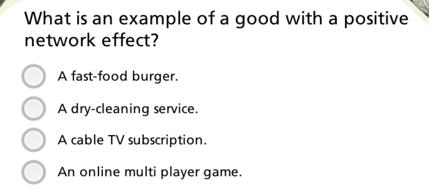 Solved What is an example of a good with a positive network | Chegg.com