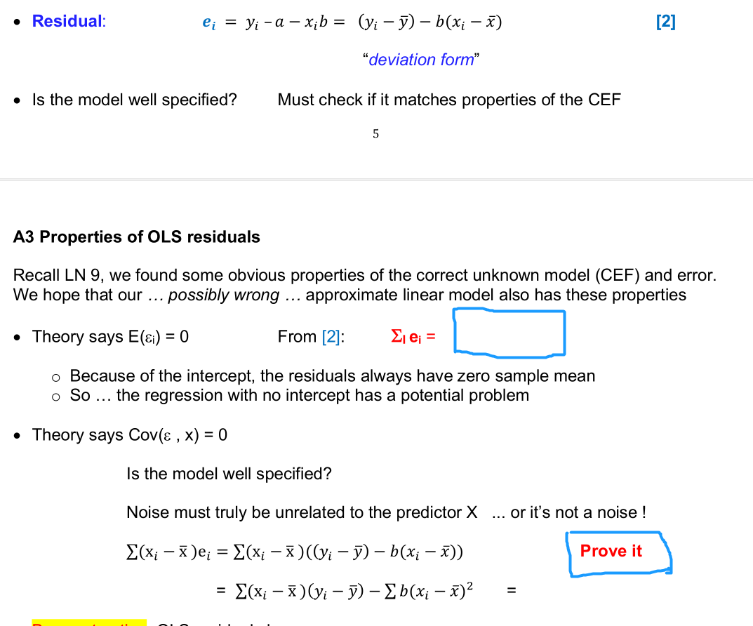 Solved • Residual: ei = yi – a – xib = (yi – 7) – b(xi – ) | Chegg.com
