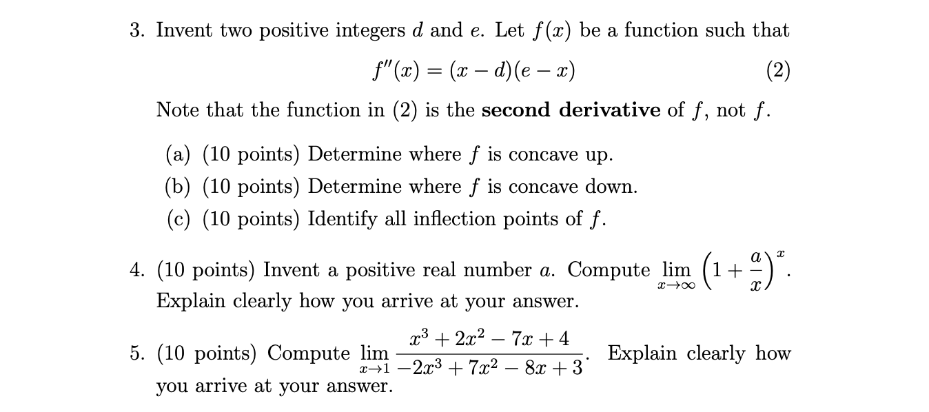 Solved 3. Invent two positive integers d and e. Let f(x) be | Chegg.com