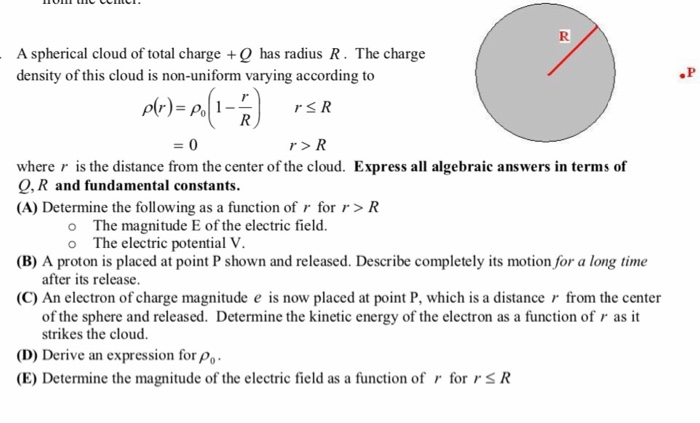 Solved A spherical cloud of total charge has radius R. The | Chegg.com