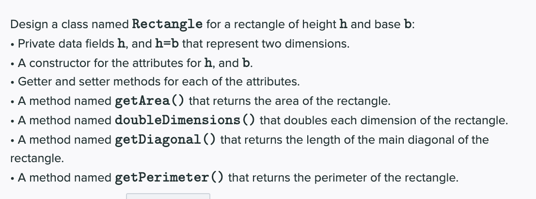Solved Design a class named Rectangle for a rectangle of | Chegg.com
