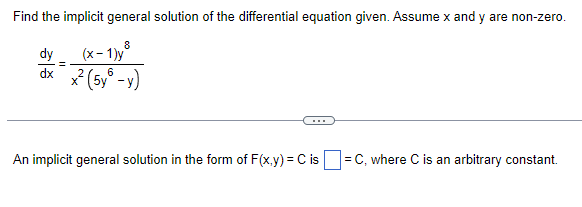 Solved Find the implicit general solution of the | Chegg.com