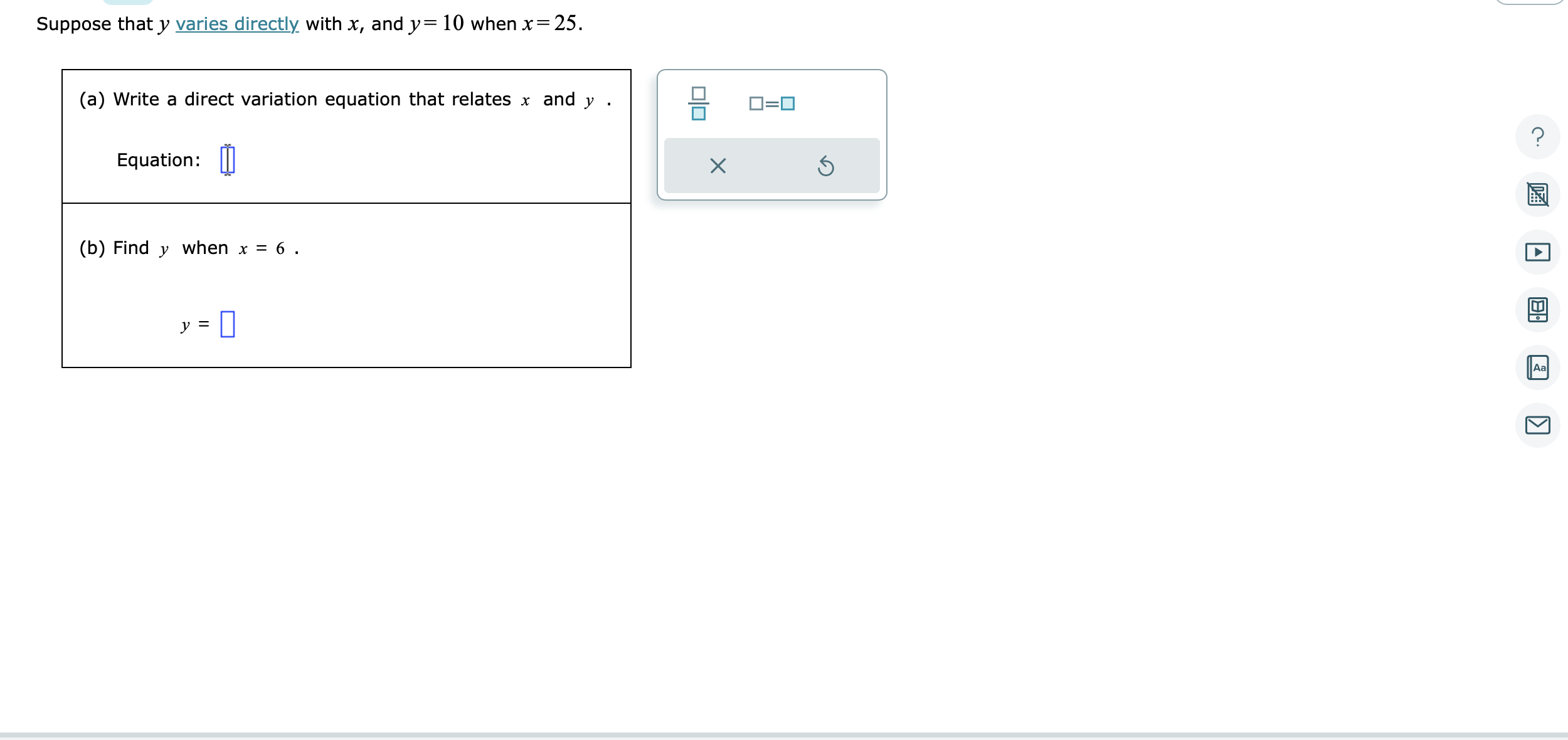 Solved Suppose That Y Varies Directly With X And Y 10 When