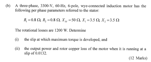 Solved (a) The rotational losses and stator copper loss of a | Chegg.com