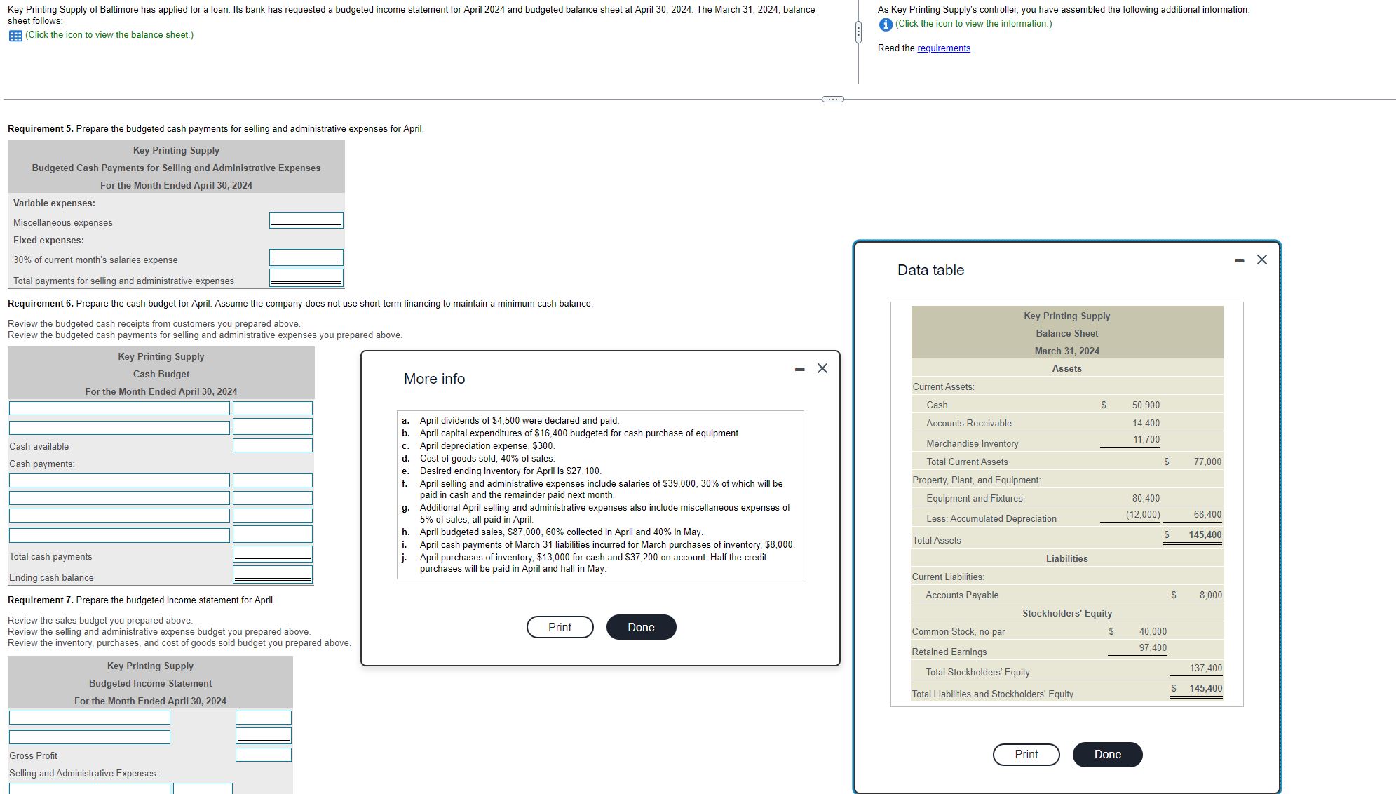 Requirement 5. Prepare the budgeted cash payments for | Chegg.com