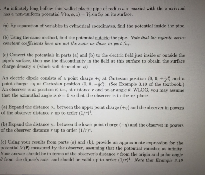 Solved An infinitely long hollow thin-walled plastic pipe of | Chegg.com