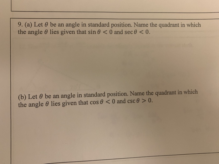Solved 9, (a) Let θ be an angle in standard position. Name | Chegg.com