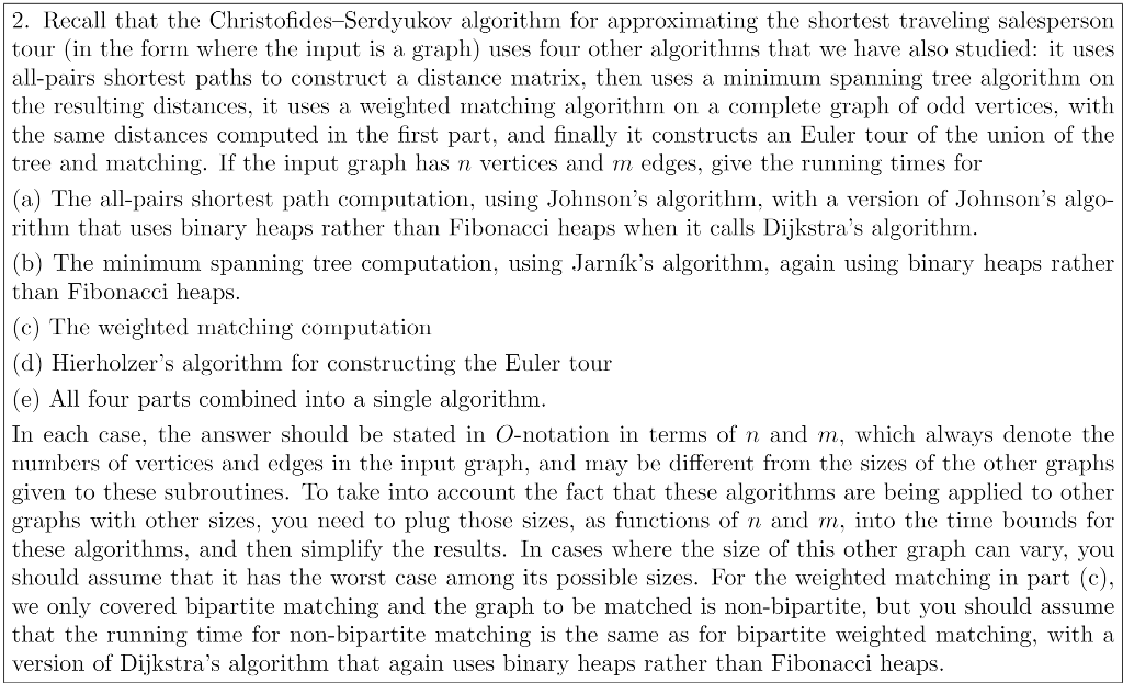 Solved 2. Recall that the Christofides-Serdyukov algorithm | Chegg.com