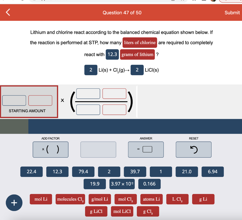Solved Lithium and chlorine react according to the balanced | Chegg.com